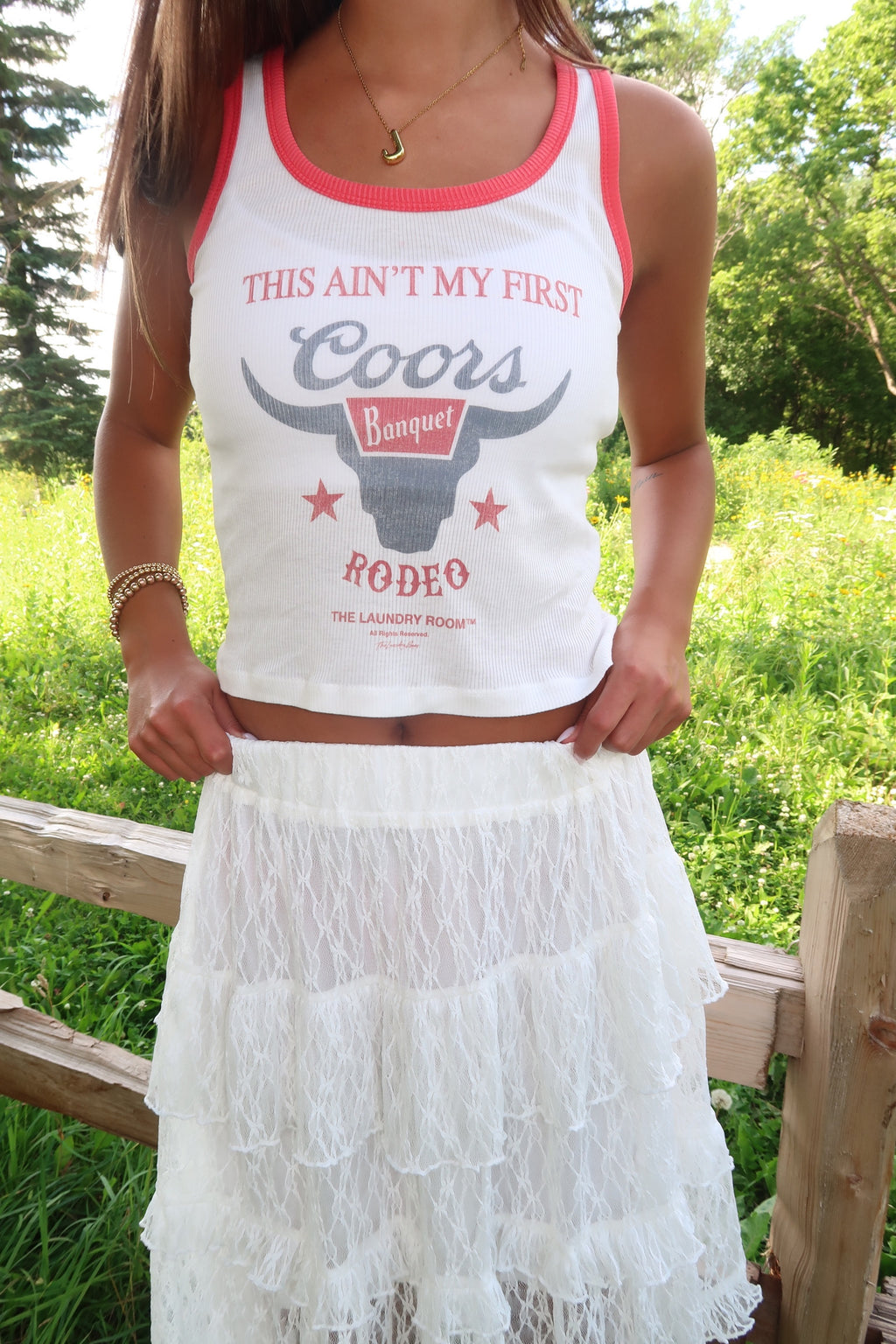 Red & White “Ain’t My First Coors Rodeo” Ribbed Tank – Drift Clothing Co.